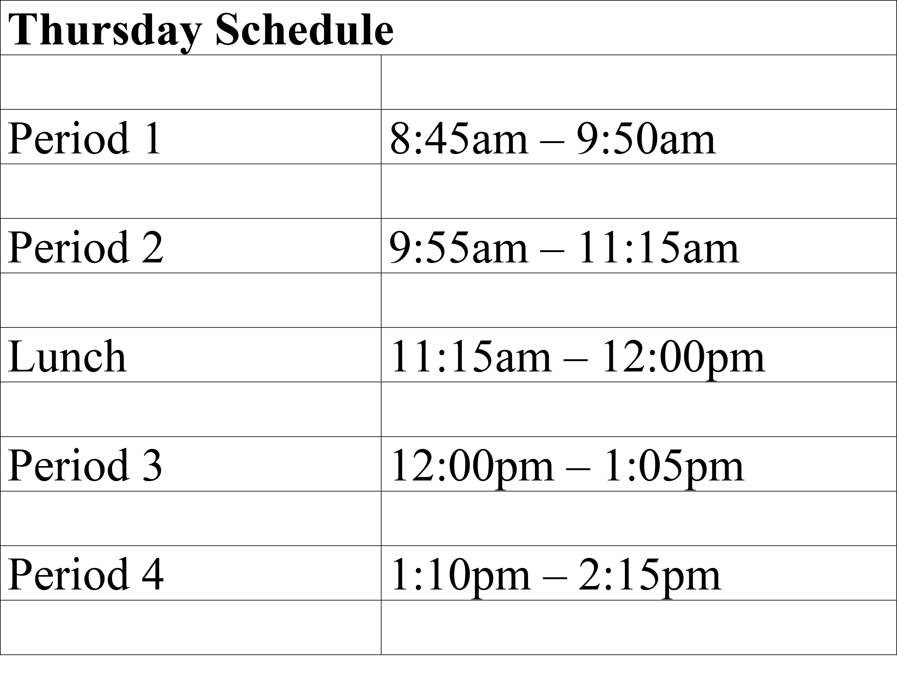 Modified Schedule Thursdays semester 2 - Alexander Academy